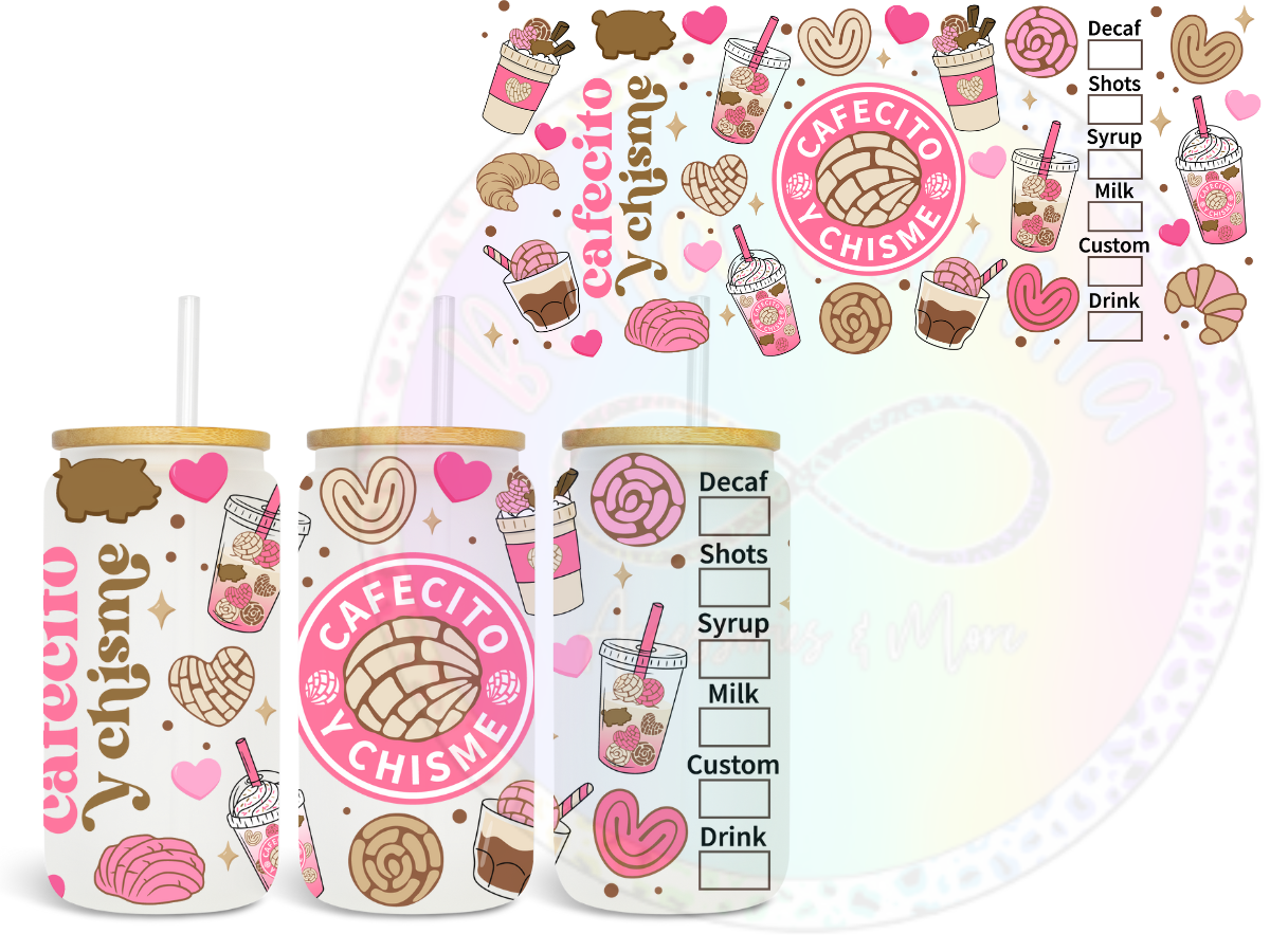 Cafecito Y Chisme Light Pink Uv Dtf Wrap Bella Camila Accessories